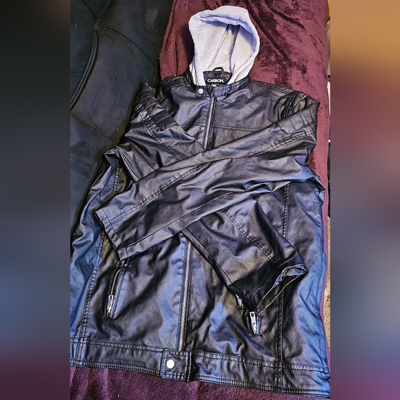 Carbon | Jackets & Coats | Carbon Black Hooded Faux Leather Jacket ...